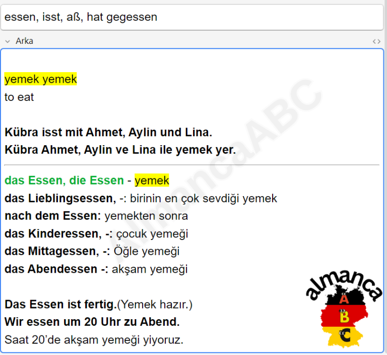 Almanca "essen" Fiilinin Türkçe Çevirisi & Çekimi Nedir?