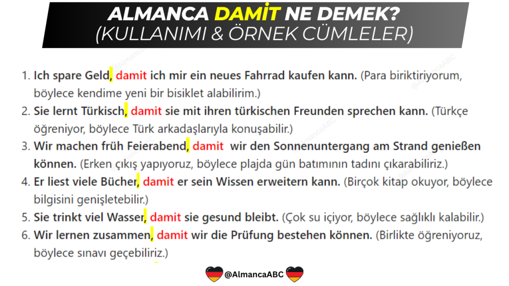 Almanca 'damit' Ne Demek? (Amaç Belirten Ör. Yan Cümleler)